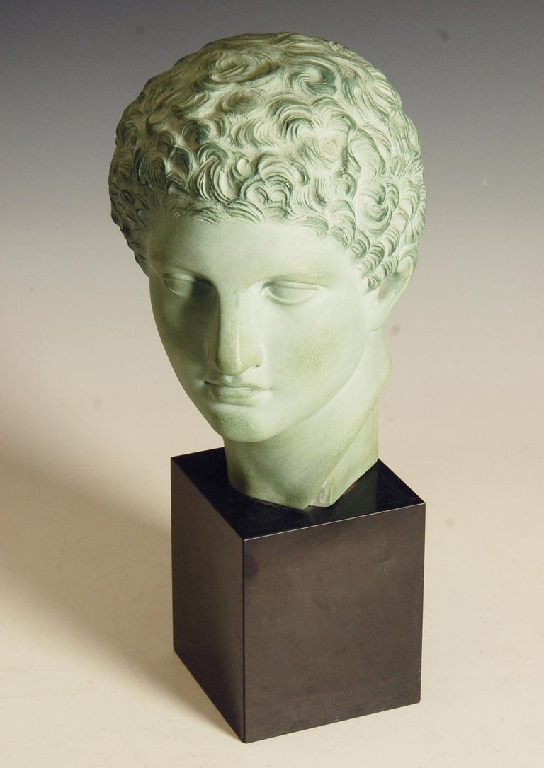 Bronzed Terracotta Bust of Roman / Greek Male on Marble Base at 1stDibs