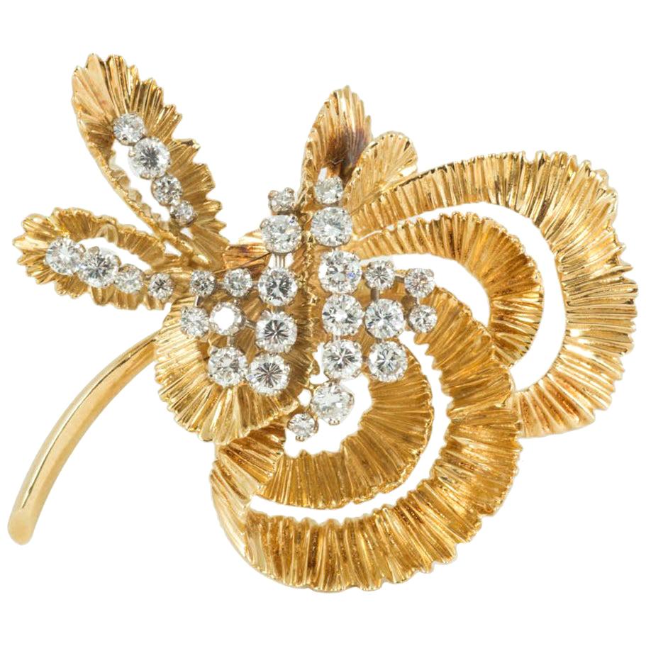 Kutchinsky Diamond Spray Brooch in 18 Carat Textured Gold, London 1968 ...
