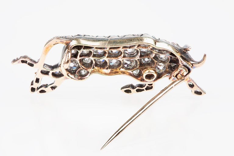 Raging Bull Brooch, Diamond set in Gold and Silver with Ruby, English ...