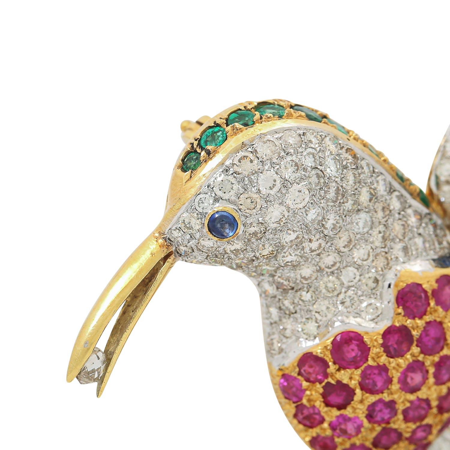 Brooch 'Bird' with Diamonds and Colored Gemstones For Sale at 1stDibs
