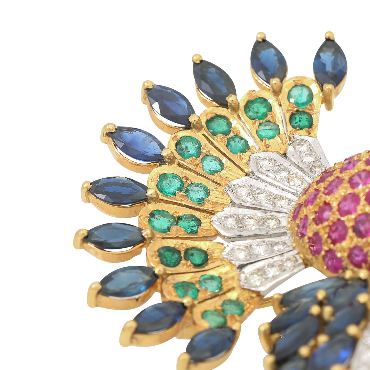 Brooch 'Bird' with Diamonds and Colored Gemstones For Sale at 1stDibs