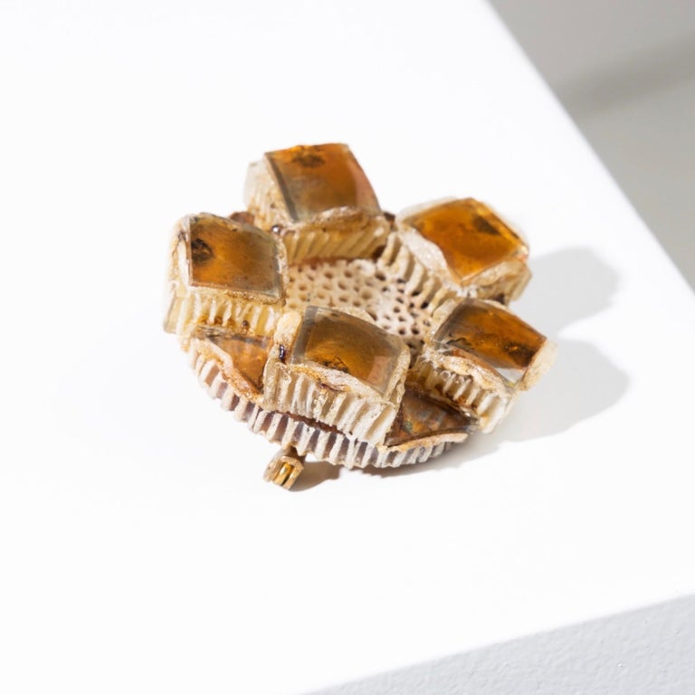 Brooch by Line Vautrin, Beige Talosel Encrusted with Amber Mirrors For ...