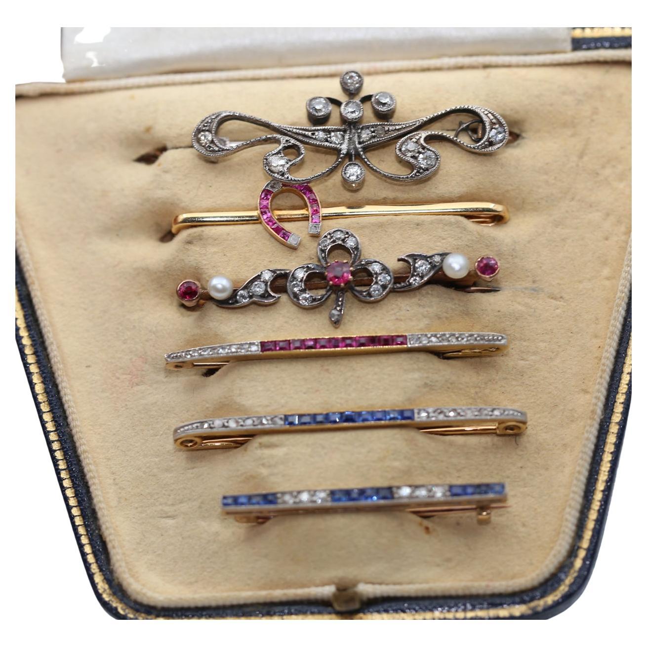 Brooch Collection Set 6 Matching Box Unisex, 1910 at 1stDibs
