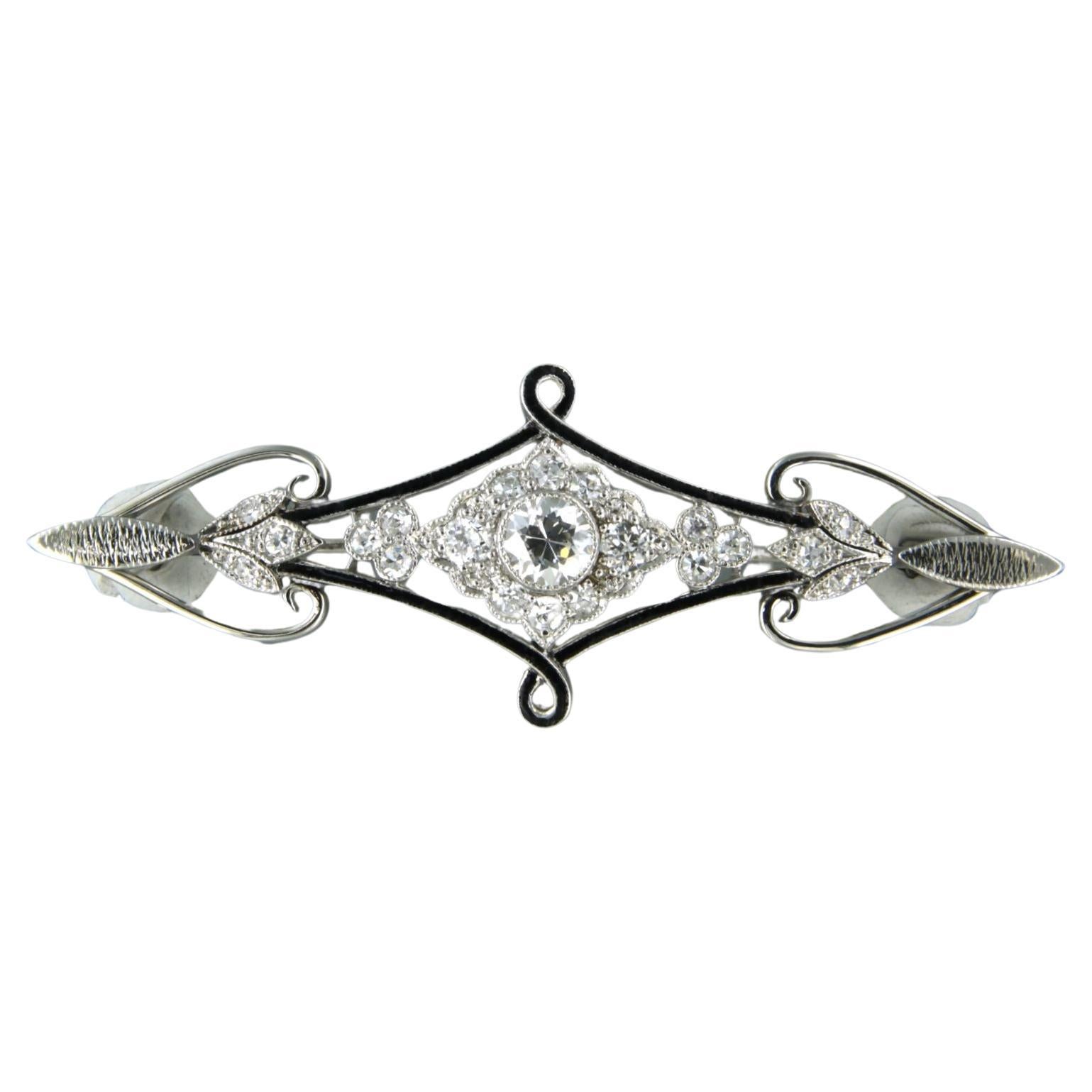 Brooch decorated with enamal and set with diamond 14k white gold For ...