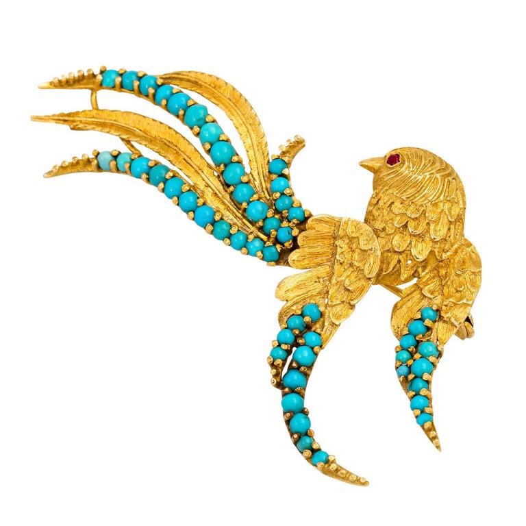 Brooch "Fantasy Bird" with Turquoise in a Fine Color For Sale at 1stDibs