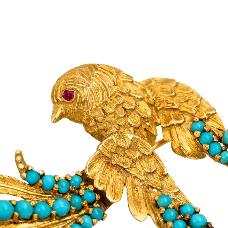 Brooch "Fantasy Bird" with Turquoise in a Fine Color For Sale at 1stDibs