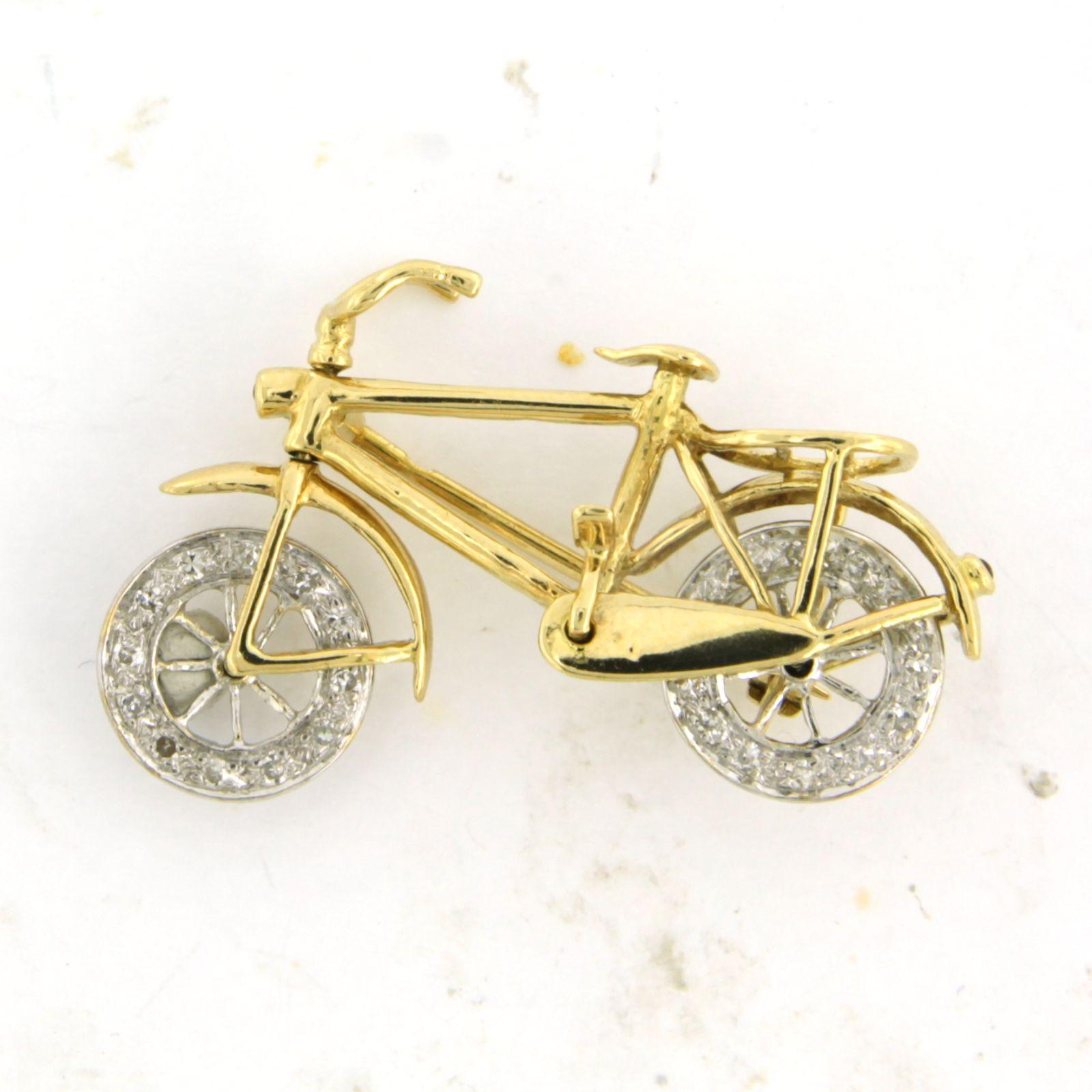 Brooch in a shape of a bicycle with single cut diamond up to 0.24ct 18k ...