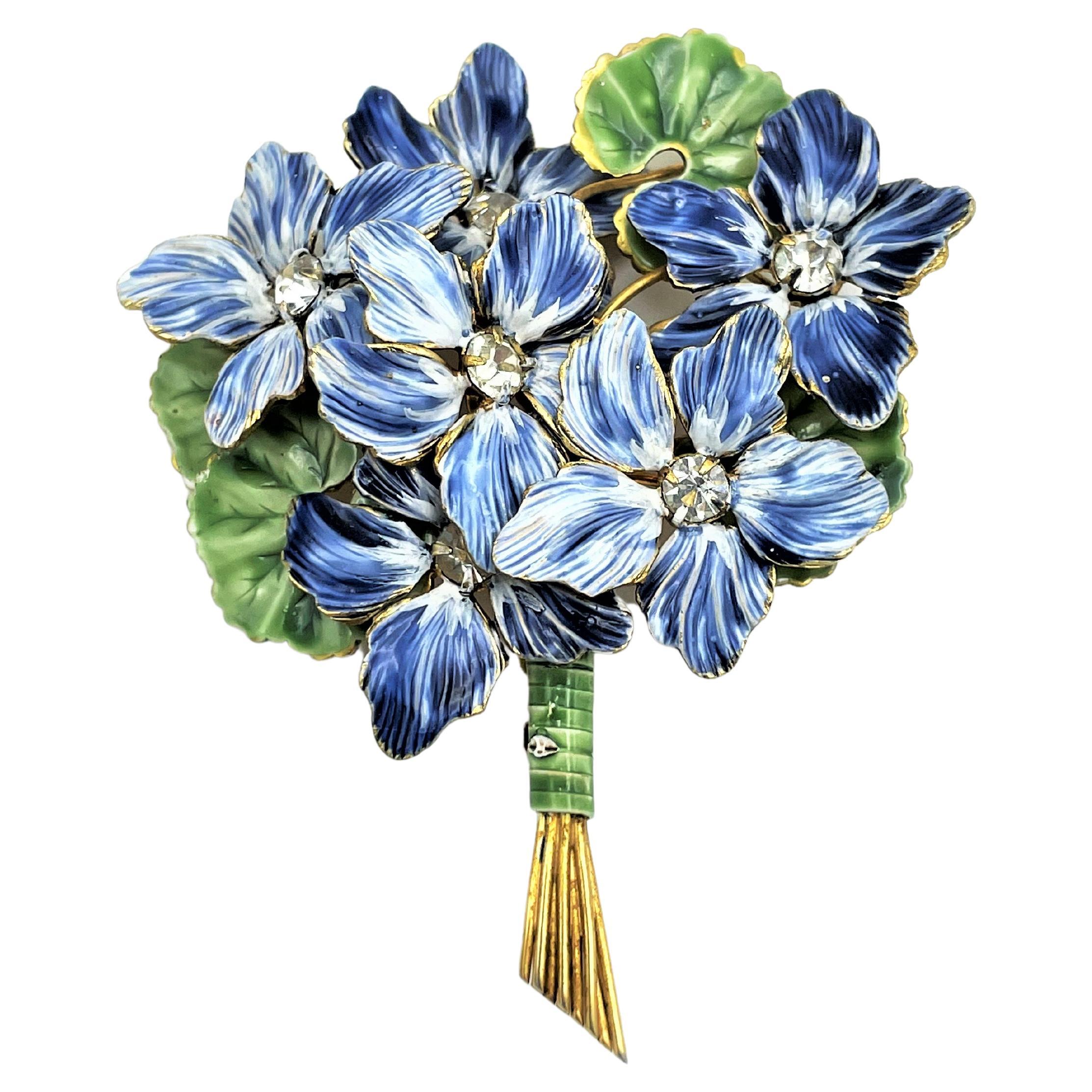 Brooch in the shape of a bouquet of violets, signed Sandor, gold pated ...