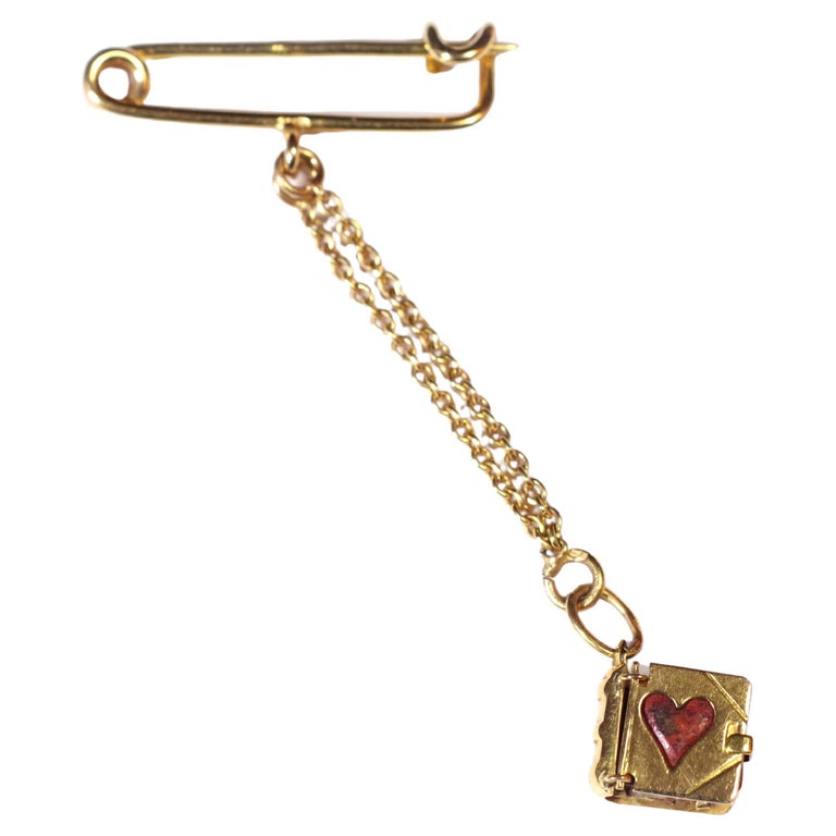 Brooch Love Book in 18k Rose Gold, Secret Locket Brooch, Antique Love ...