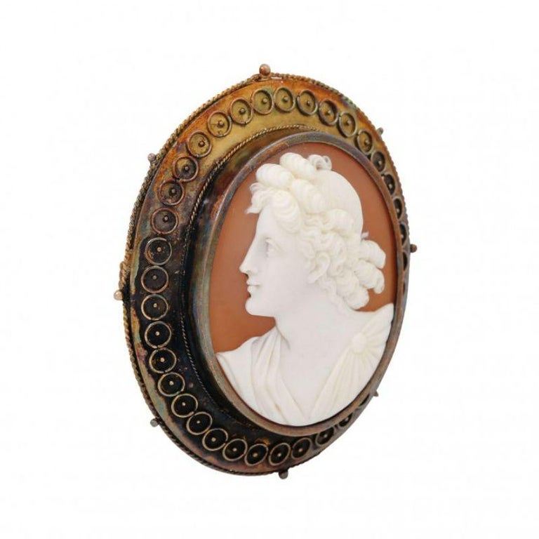 Brooch/Pendant with a Cameo Shell in a High-Quality Frame For Sale at ...