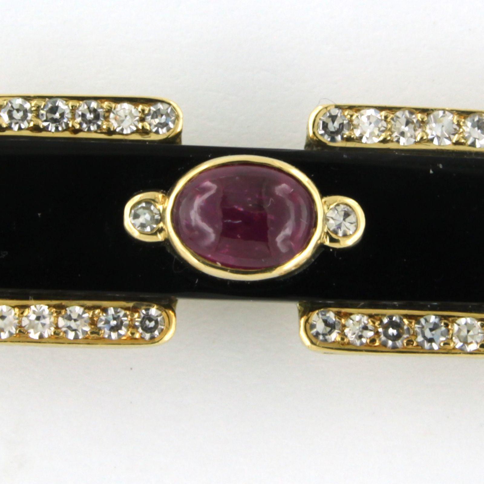 Brooch Ruby, Onyx and diamond 18k yellow gold For Sale at 1stDibs