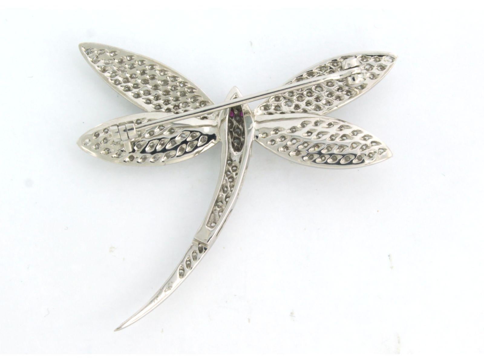 Brooch shape of a dragonfly with ruby and brilliant cut diamonds 14k ...