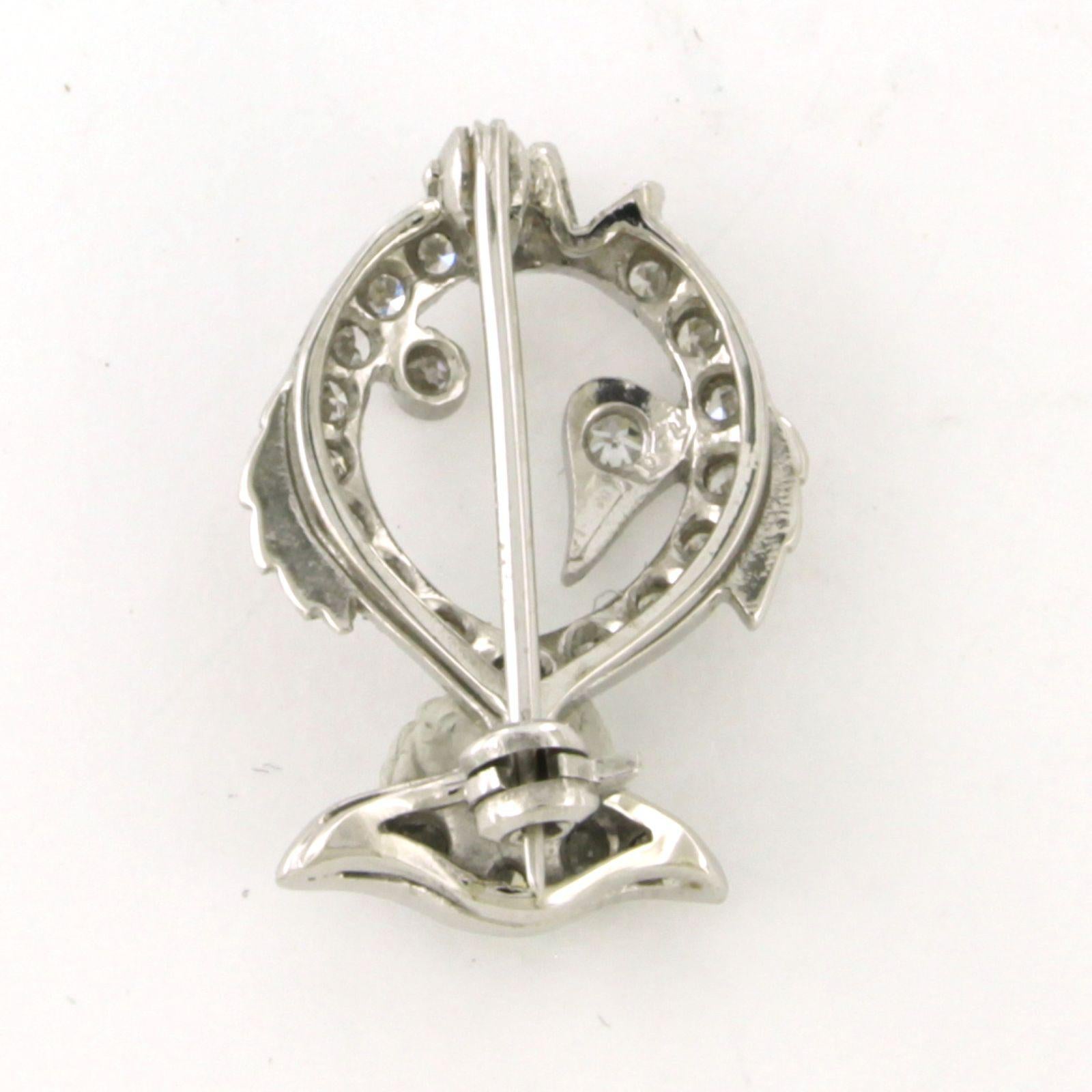 Brooch shape of a fish with single cut diamonds up to 0.50ct 18k white ...
