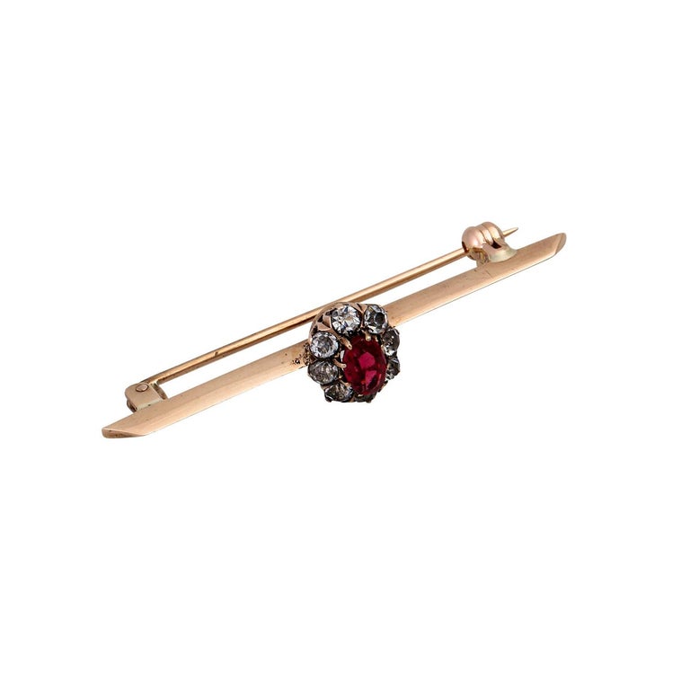 Brooch, Synthetic Ruby with Glass For Sale at 1stDibs