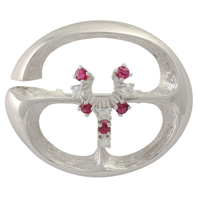 Brooch with 5 Rubies For Sale at 1stDibs