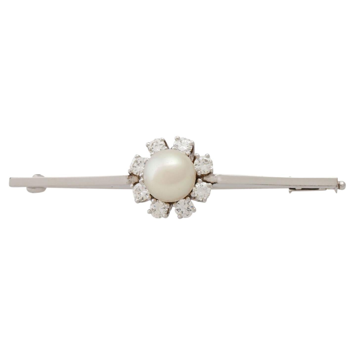 Brooch with 3 Pearls and 4 Diamonds Totaling Approx. 0.5 Ct, For Sale ...