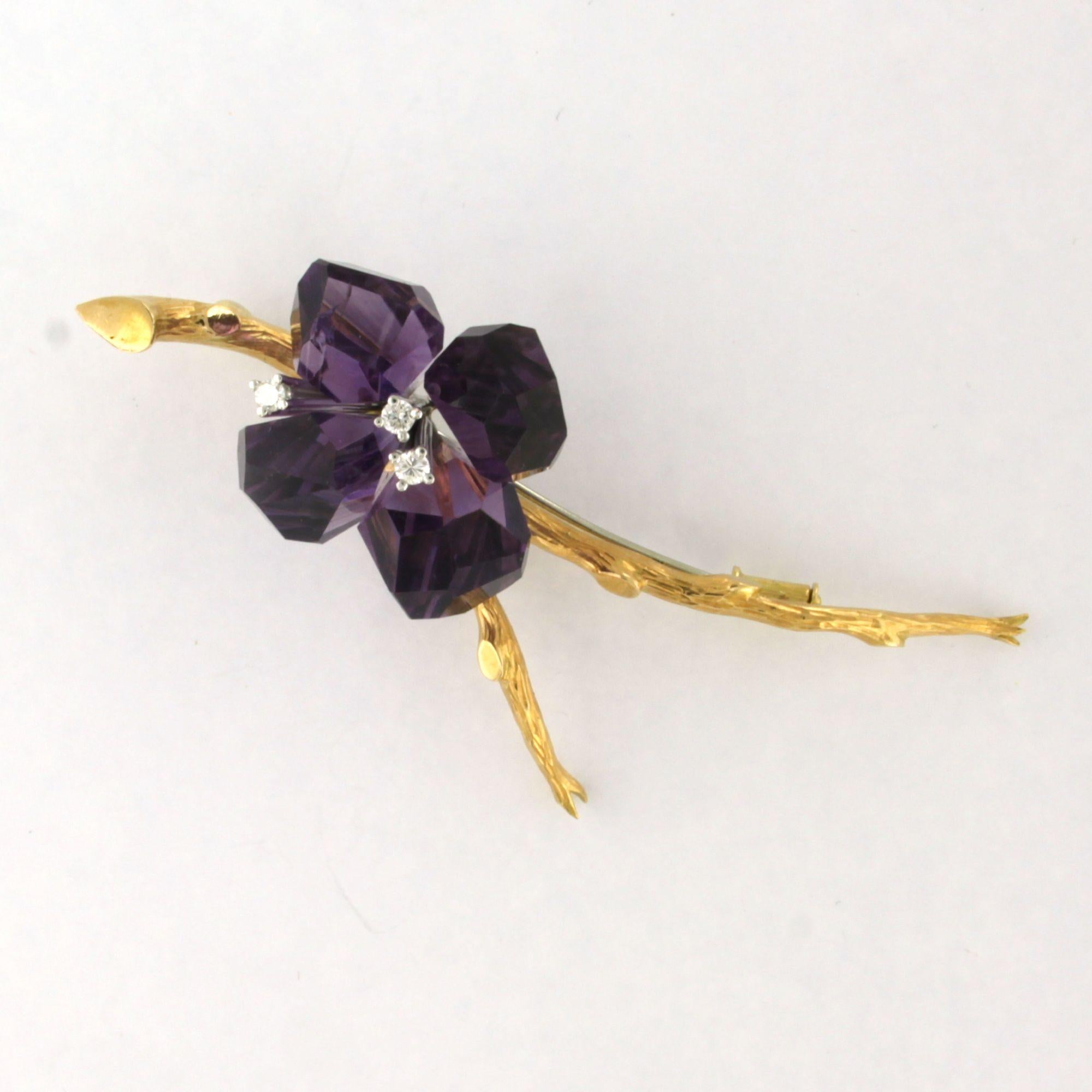 Brooch with amethyst and brilliant cut diamonds up to 0.10ct 18k gold ...