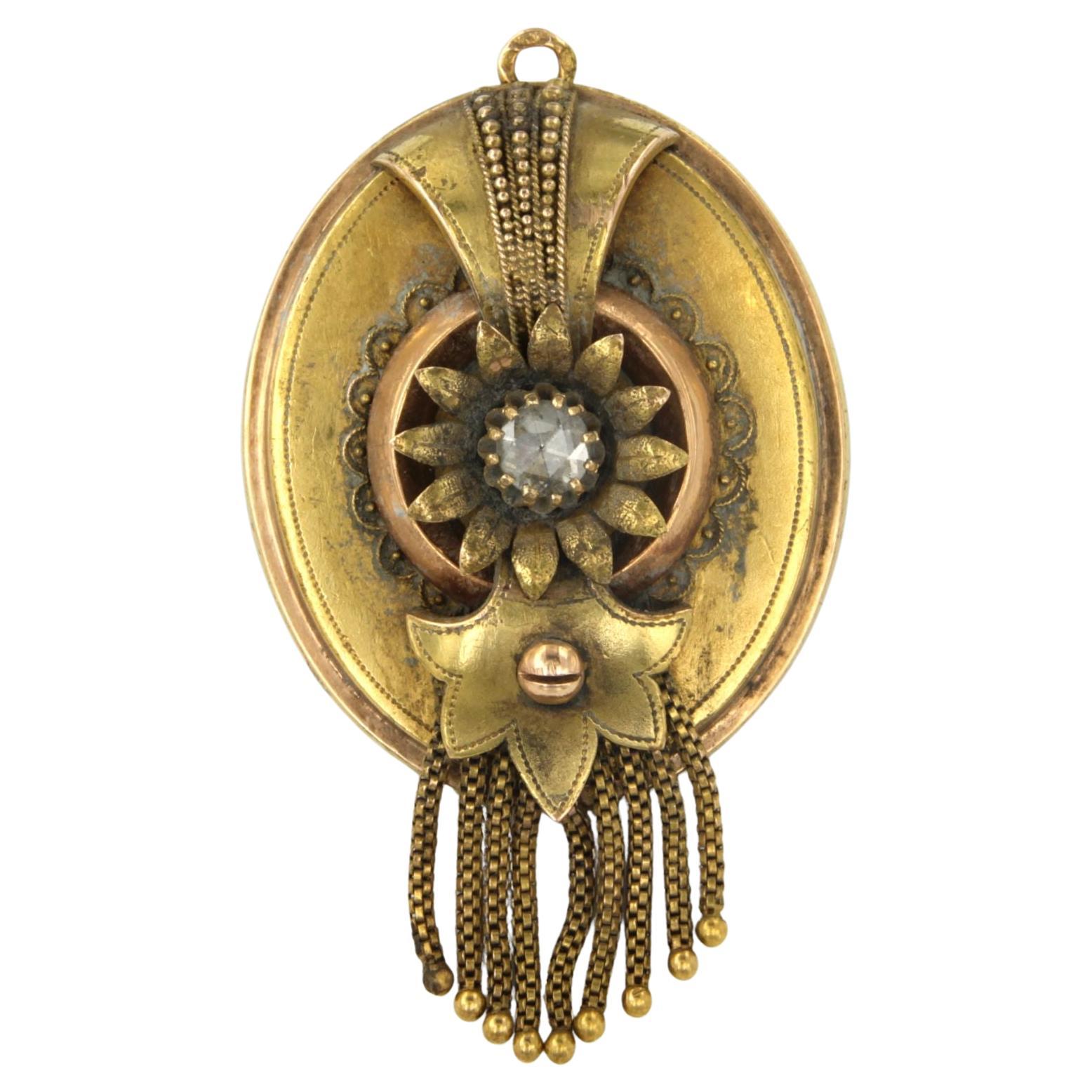 Brooch with diamonds 14k yellow gold For Sale at 1stDibs