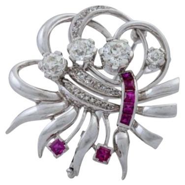Ruby and Diamond Wreath Brooch at 1stDibs