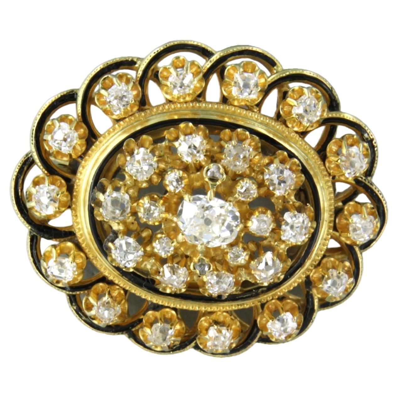14K Yellow Gold Floral Pin with Diamond and Enamel #16300 For Sale at ...