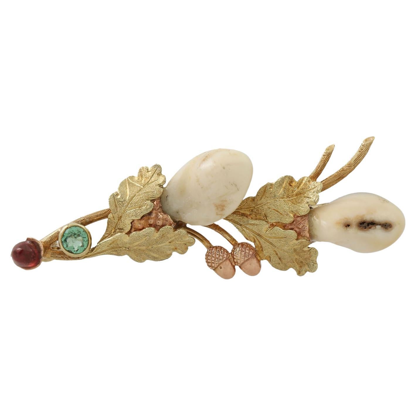 Rose and Yellow Gold "Grandel" Hunter Brooch with Diamonds and Canine ...