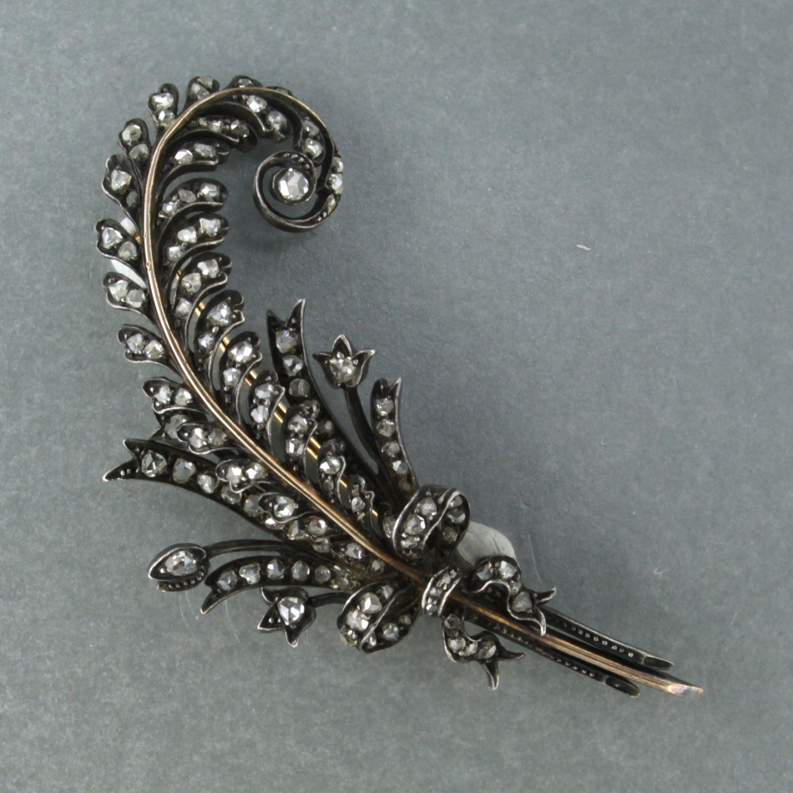 Brooch with rose cut diamonds up to 1.40ct 18k pink gold and silver For ...