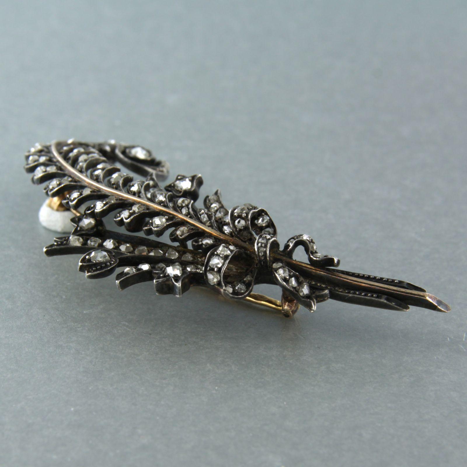 Brooch with rose cut diamonds up to 1.40ct 18k pink gold and silver For ...