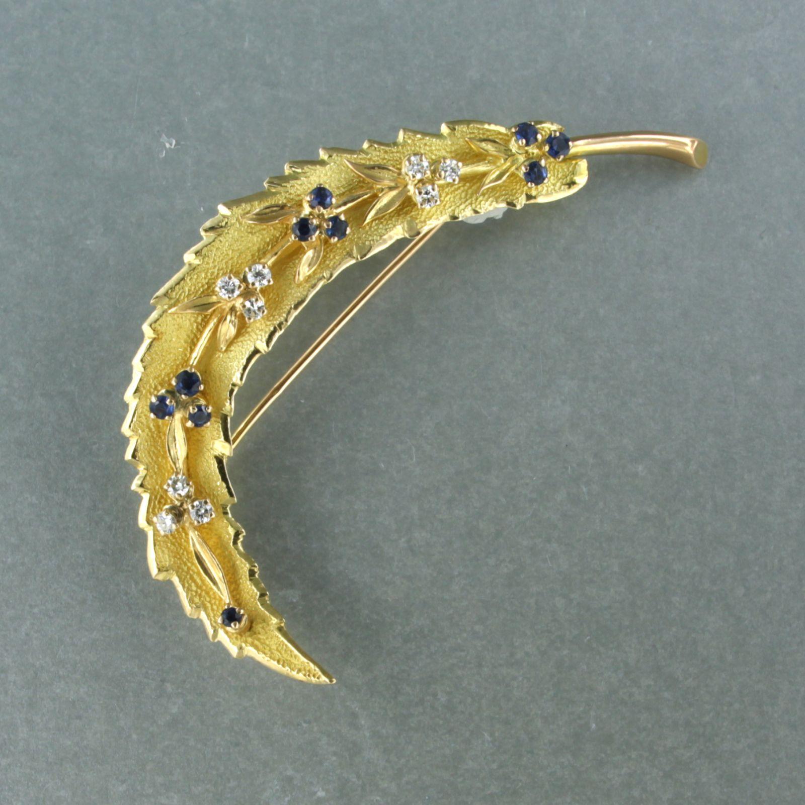 Brooch with Sapphire and diamonds 18k yellow gold For Sale at 1stDibs