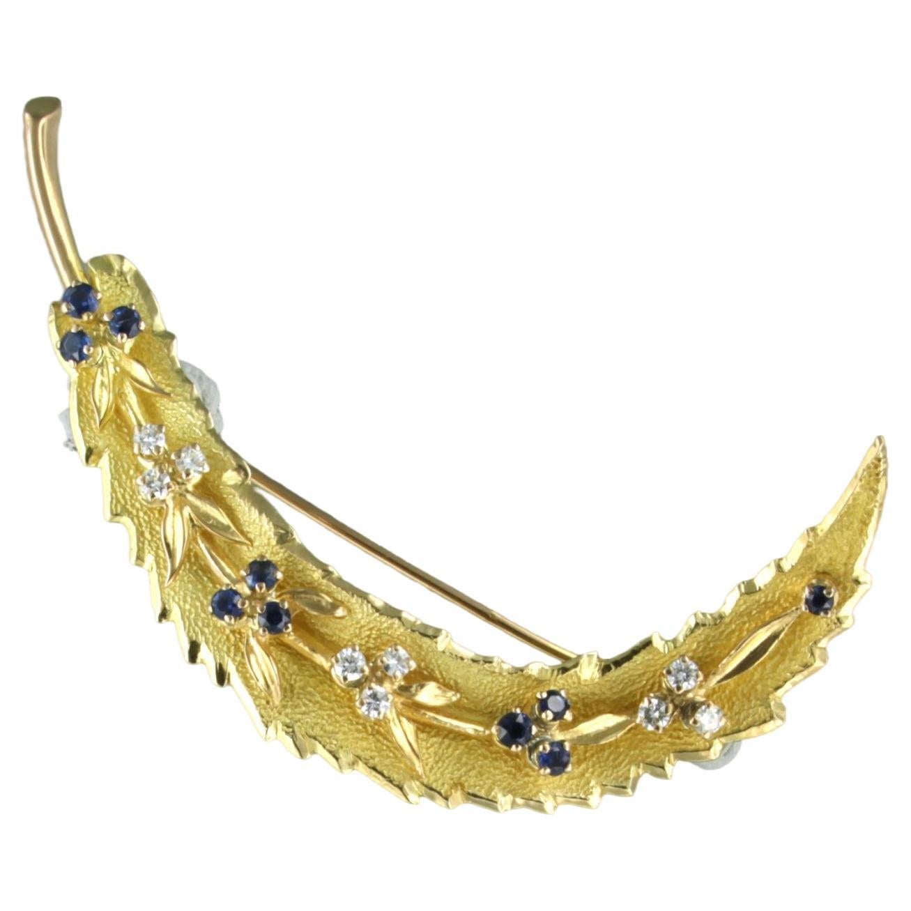 18k Gold Multi-Colored Sapphire Brooch with Pearls and Diamonds For ...