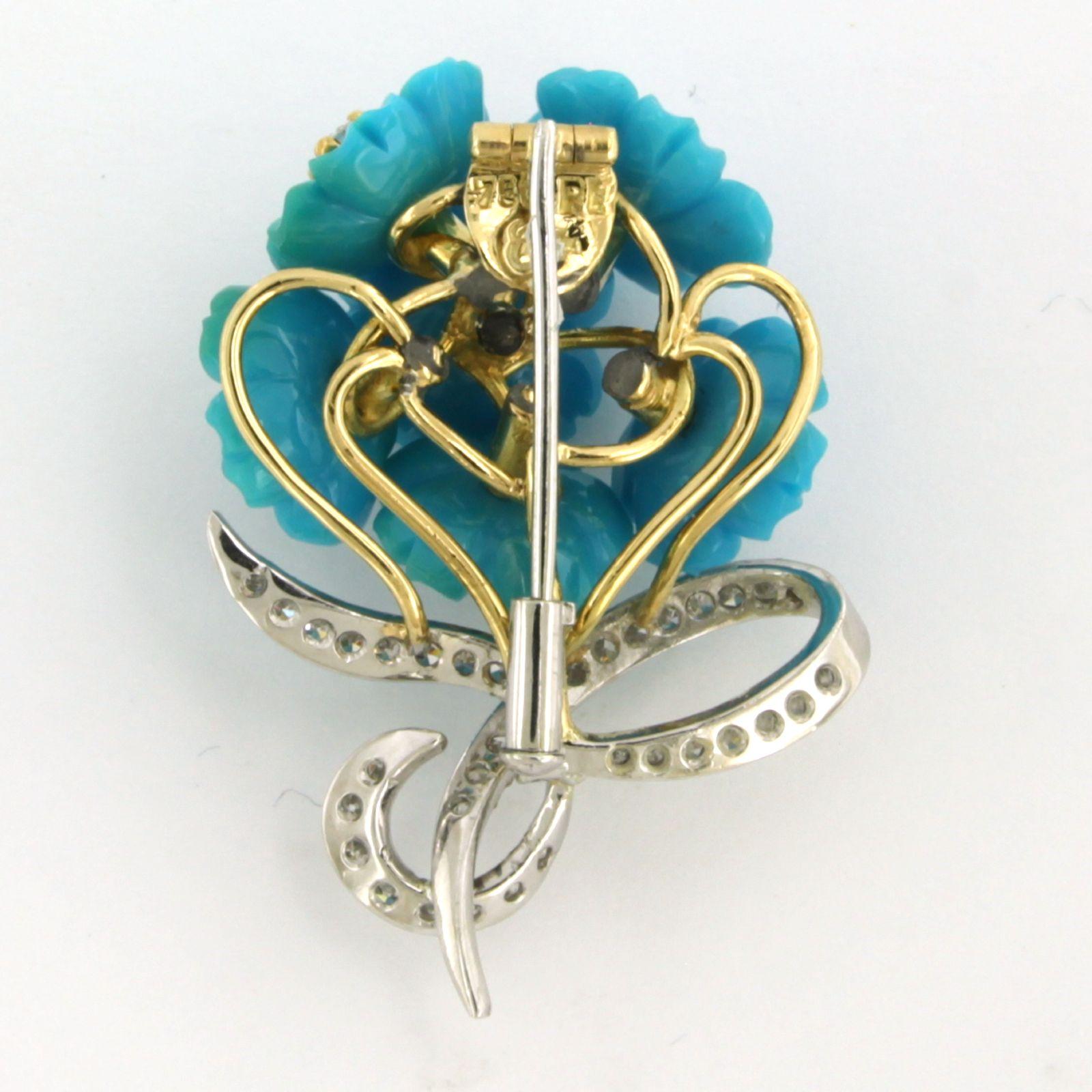 Brooch with turquoise and diamonds 18k yellow gold and platinum For ...