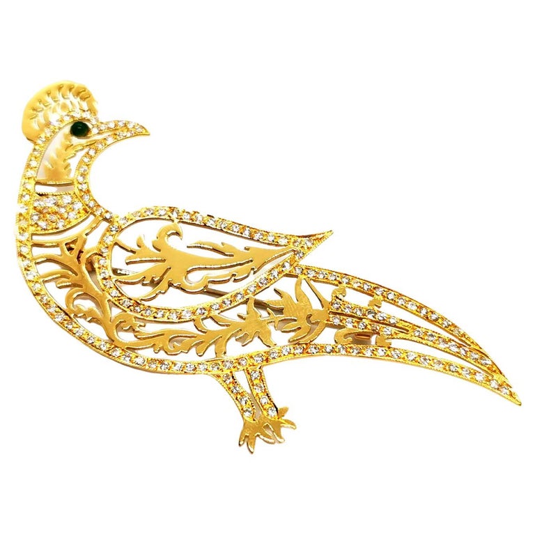 Brooch Yellow Gold Diamond For Sale at 1stDibs