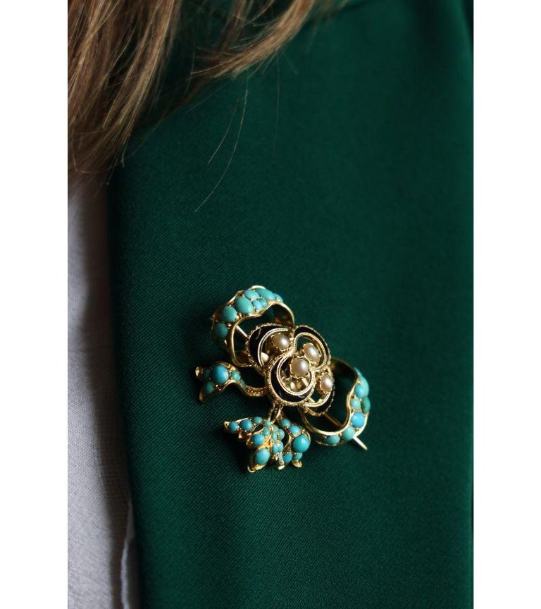 Brooch Yellow Gold Pearl For Sale at 1stDibs