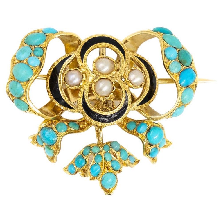 Brooch Yellow Gold Pearl For Sale at 1stDibs