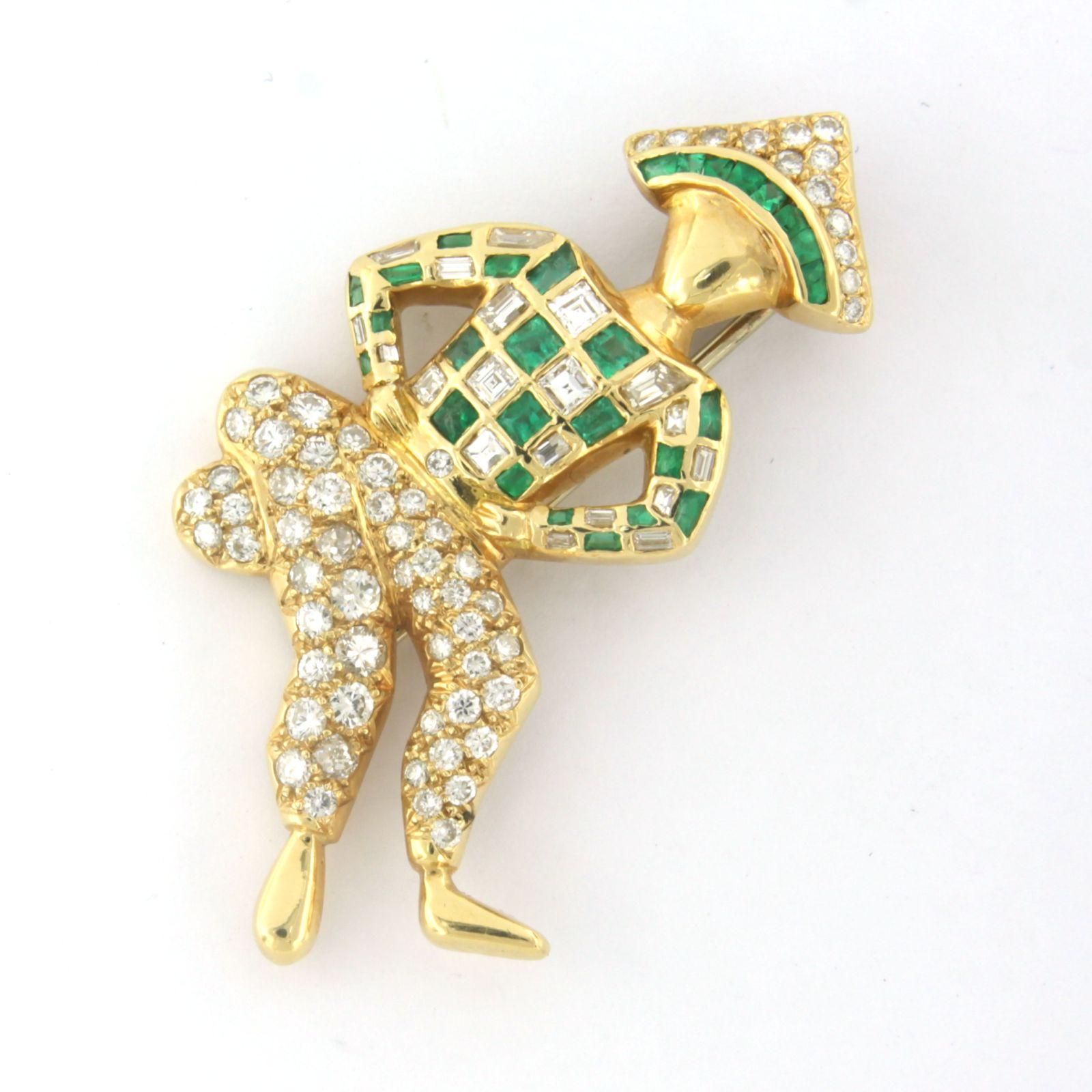 Brooche with emerald, square and brilliant cut diamond up to 2.00ct 18k ...