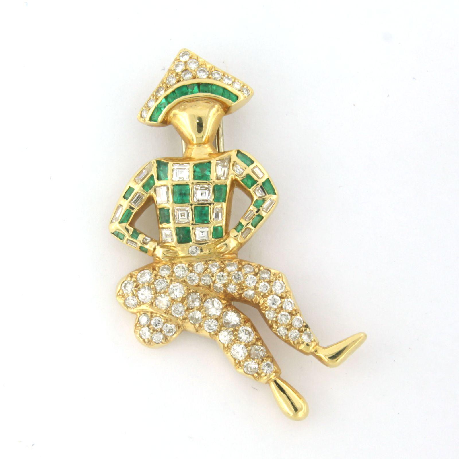 Brooche with emerald, square and brilliant cut diamond up to 2.00ct 18k ...