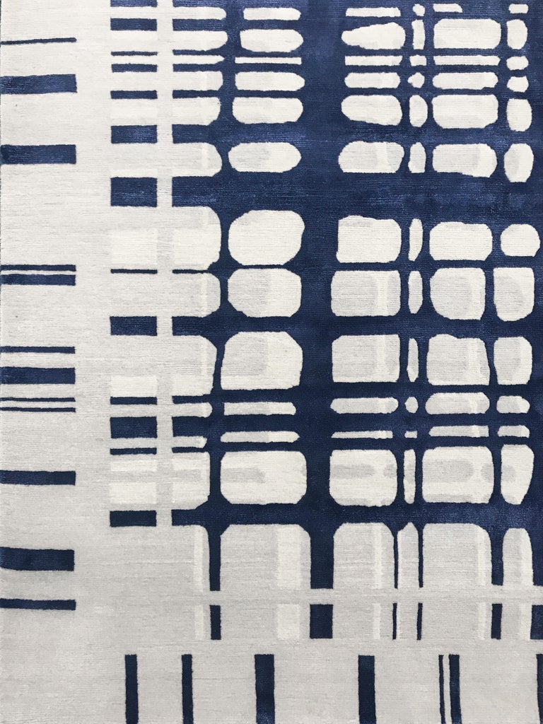 Brookfield Navy - Living Room Hand Knotted Wool Silk Rug For Sale at ...