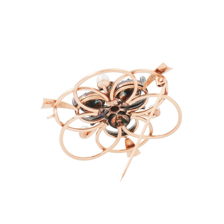 Brosche with Diamonds of Approx. 1.8 Ct and 3 Pearls For Sale at 1stDibs