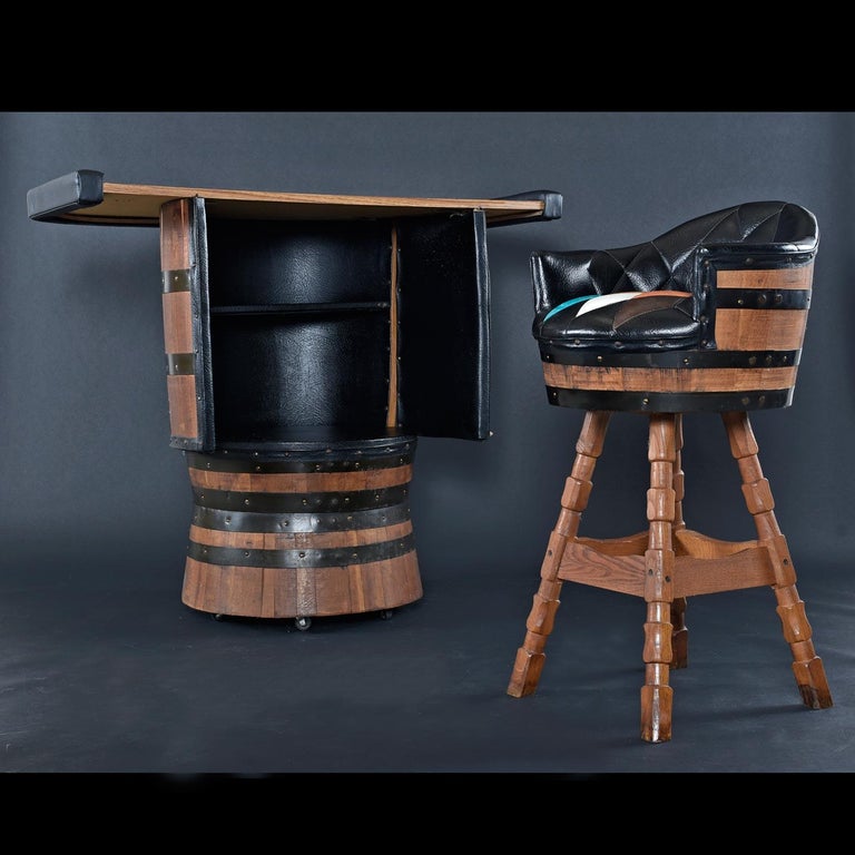 Brothers Furniture Harlequin Whiskey Barrel Dry Bar Set with Bar Stools ...