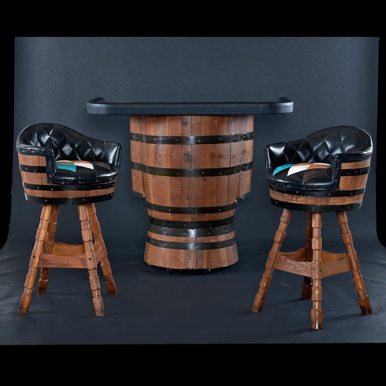 Brothers Furniture Harlequin Whiskey Barrel Dry Bar Set with Bar Stools ...