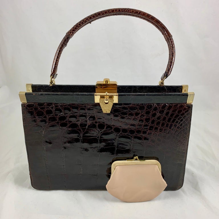 Brown Alligator Structured Ladies Handbag and Coin Purse, Bellestone ...