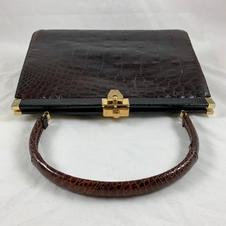 Brown Alligator Structured Ladies Handbag and Coin Purse, Bellestone ...