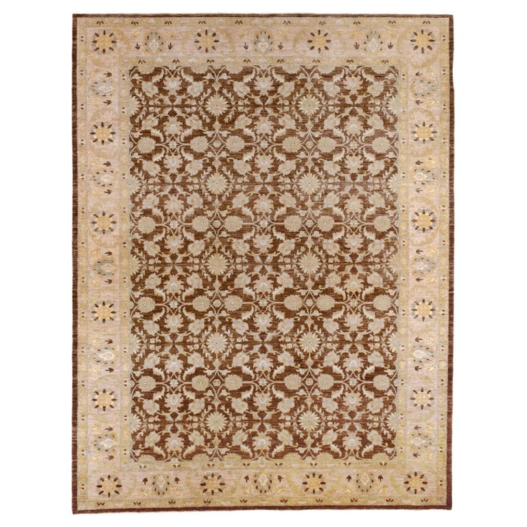 Brown and Beige Floral Wool Area Rug For Sale at 1stDibs