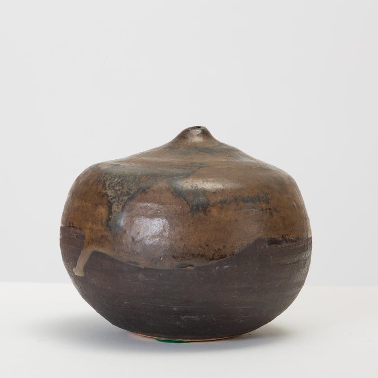 Brown and Black Glazed Studio Pottery Weed Pot by Sakamoto at 1stDibs