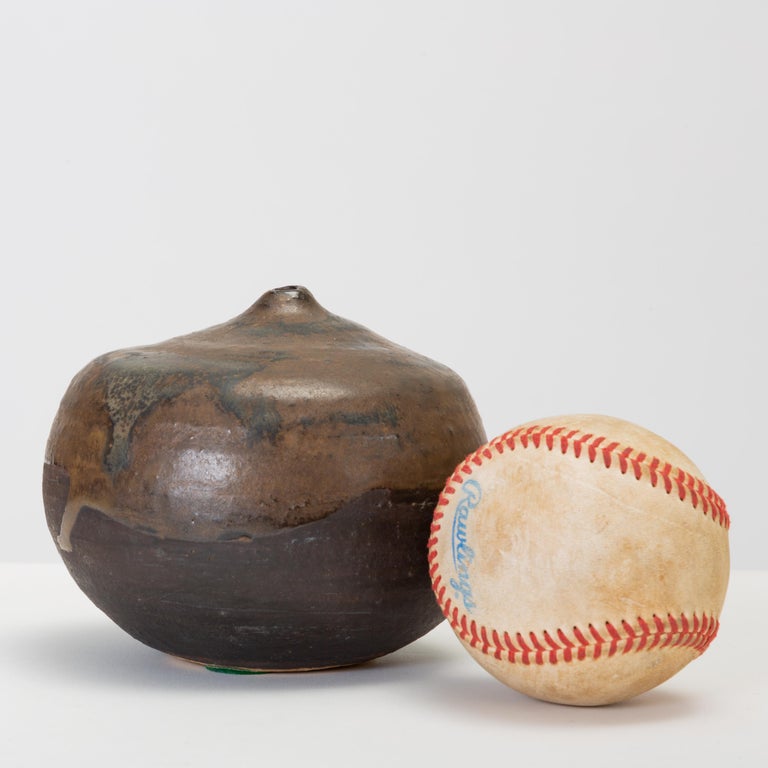 Brown and Black Glazed Studio Pottery Weed Pot by Sakamoto at 1stDibs