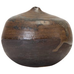 Brown and Black Glazed Studio Pottery Weed Pot by Sakamoto at 1stDibs