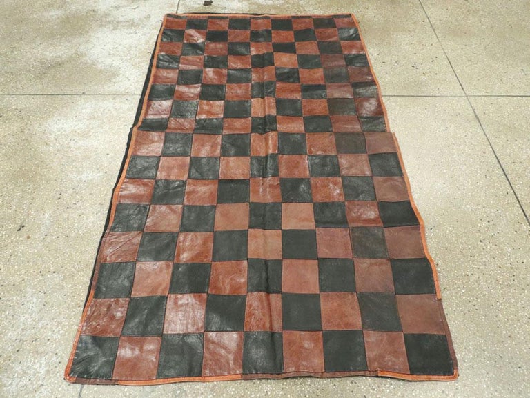Brown and Black Italian Leather Checkerboard Rug at 1stdibs