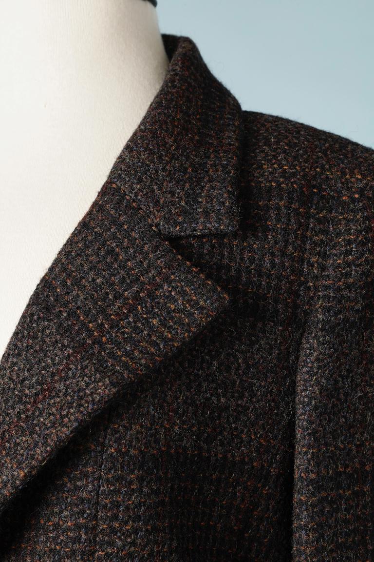 Brown and black tweed single breasted jacket with branded leather buttons Chanel For Sale at 1stDibs