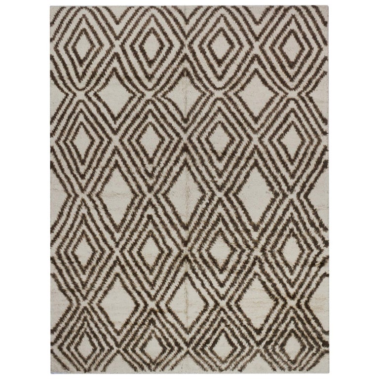 Brown and Cream Diamonds Moroccan Area Rug at 1stDibs