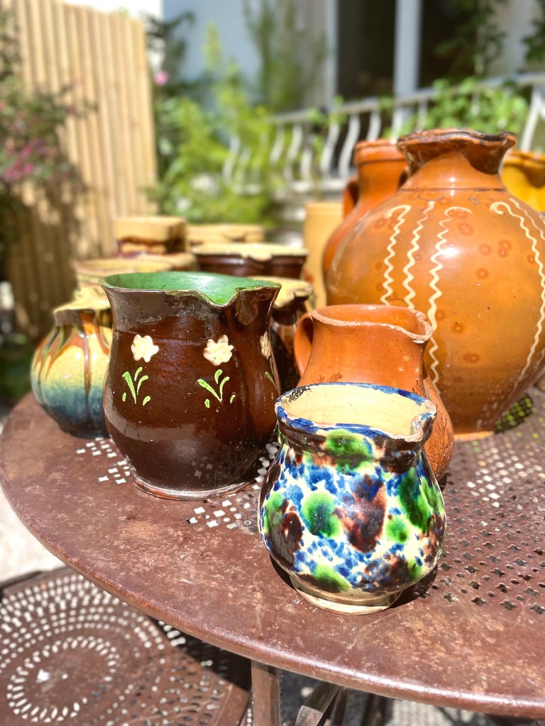 Glazed Water Jug with Floral Design For Sale at 1stDibs