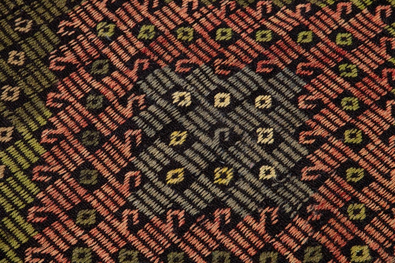 Brown and Green Modern Soumak Handmade Geometric Designed Wool Rug For ...